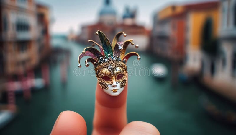 Tiny Miniature Venice Carnival Mask on a Person S Finger Stock ...