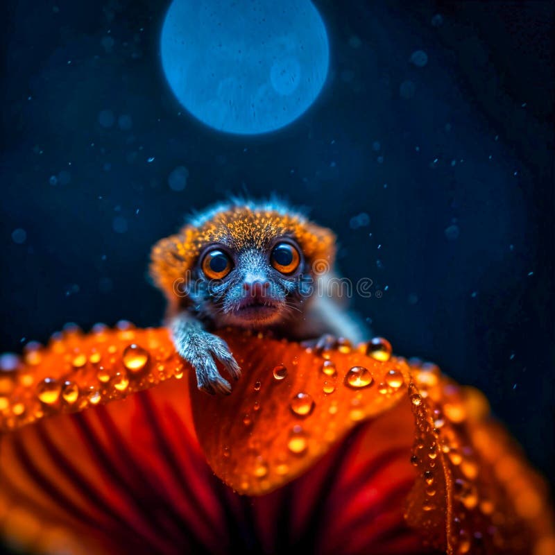 Tiny Monkey Hanging from the Tip of a Bright Flower, Generative AI ...