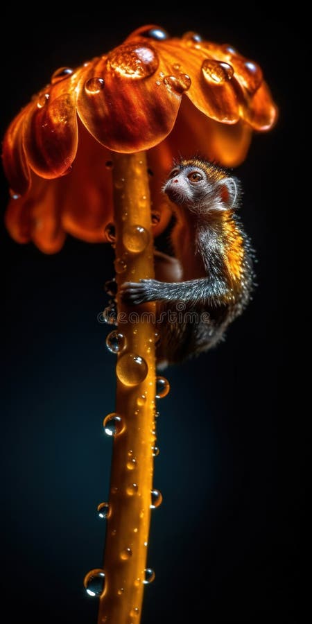 A Tiny Monkey Hanging from the Tip of a Bright Orange Flower ...