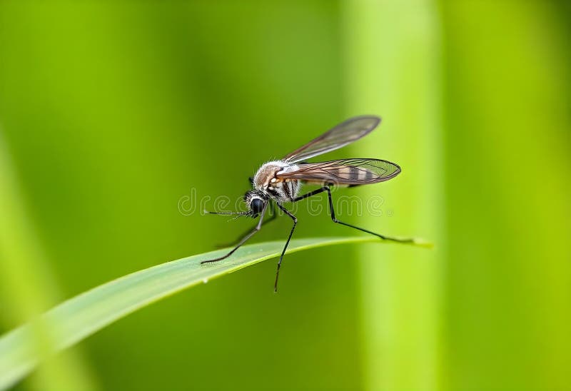 Delicate Mosquito Perched on a Vibrant Green Blade of Grass Under ...
