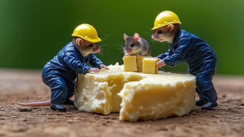 A Tiny Mouse Assists Construction Workers in Creating Cheese Blocks ...