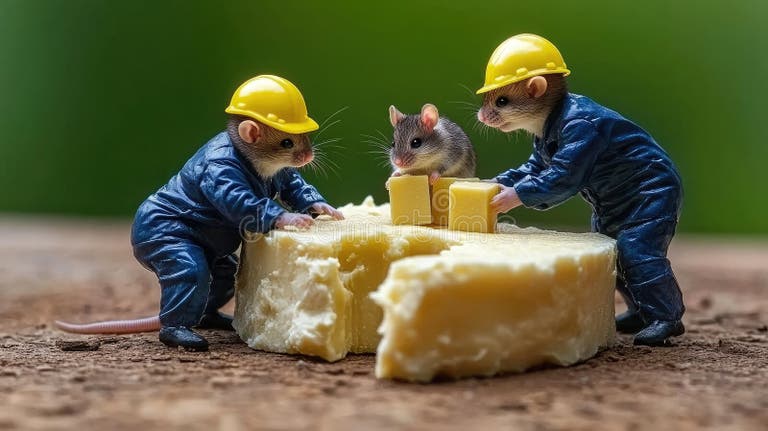 A Tiny Mouse Assists Construction Workers in Creating Cheese Blocks ...