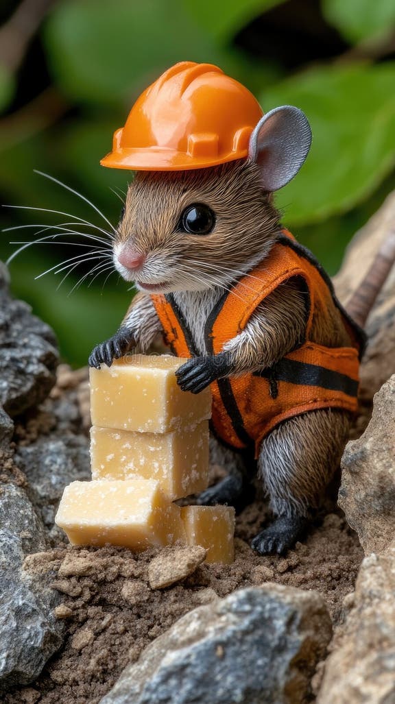 A Tiny Mouse Assists Construction Workers in Creating Cheese Blocks ...