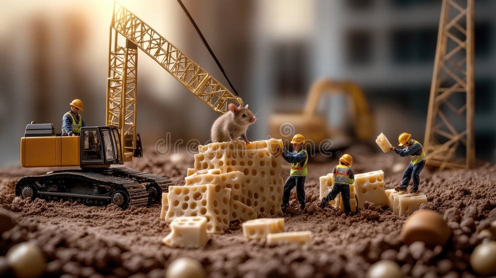A Tiny Mouse Assists Construction Workers in Creating Cheese Blocks ...