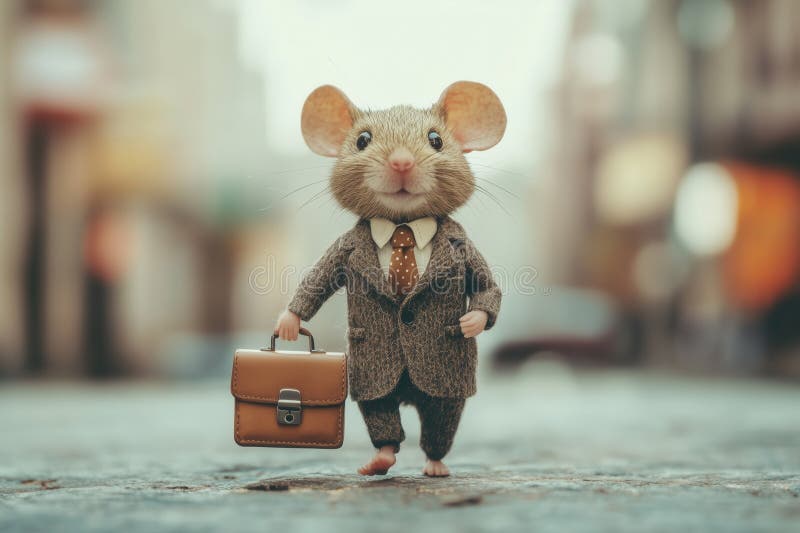 A Tiny Mouse in a Business Suit, Holding a Briefcase Stock Image ...