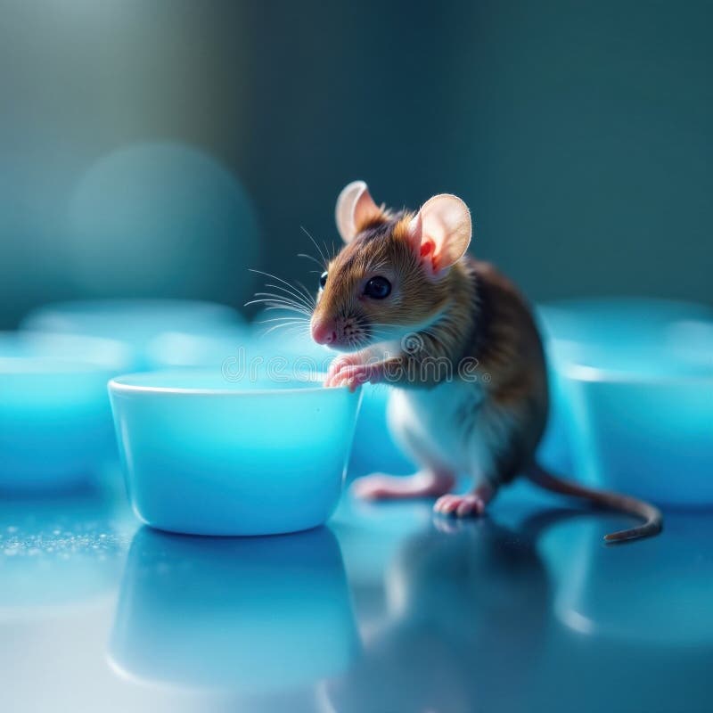Tiny Mouse Exploring Sterile Blue Dishes in Lab Mus Musculus Background ...