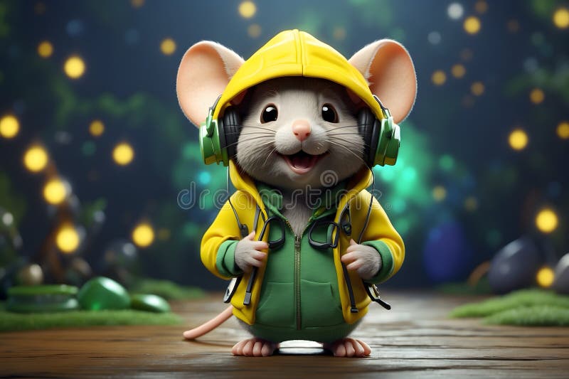 A Tiny Mouse with Hoodie and Cute Smile Stock Illustration ...