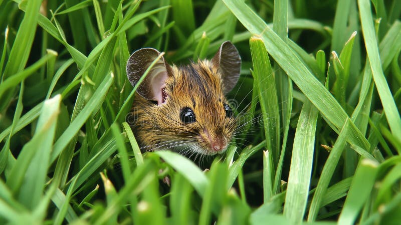 A Tiny Mouse Hiding in the Grass Stock Image - Image of white, fauna ...