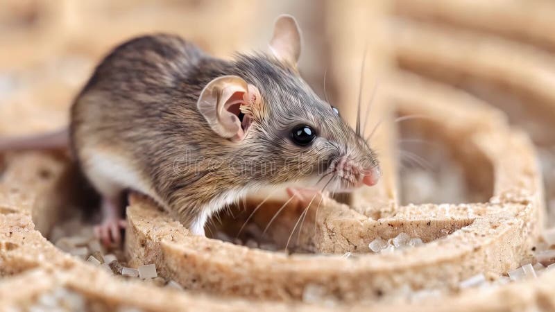 Inquisitive Mouse Examining Mousetrap, Cautiously Sniffing Unknown ...