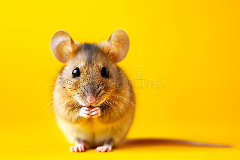 A Tiny Mouse Sitting on Its Back Legs, with Paws Folded, Against a ...
