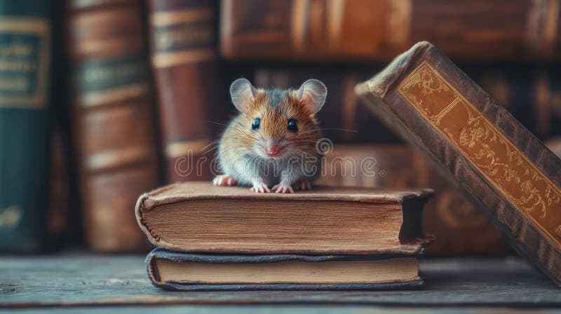 Tiny Mouse Sitting beside Stacked Books Symbolizing Curiosity and ...