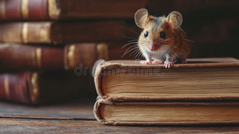 Tiny Mouse Sitting beside Stacked Books Symbolizing Curiosity and ...