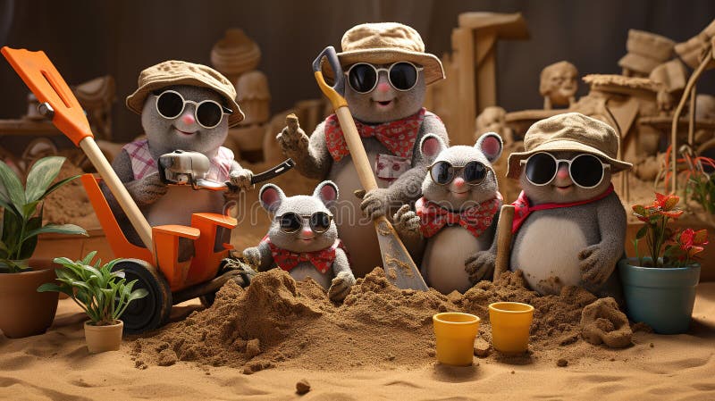 Tiny Nomads: Cute Mouse Family Embarking on a Desert Adventure Stock ...