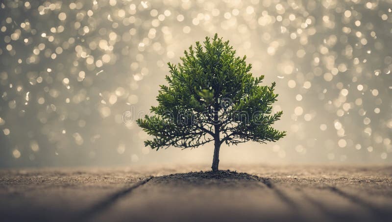 A Tiny Oak Sapling Sprouted from a Single Acorn Standing Alone on a ...