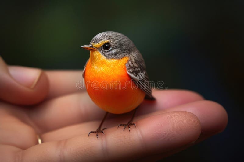 Tiny Orange Bird Perched on Hand. Stock Photo - Image of quaint, animal ...