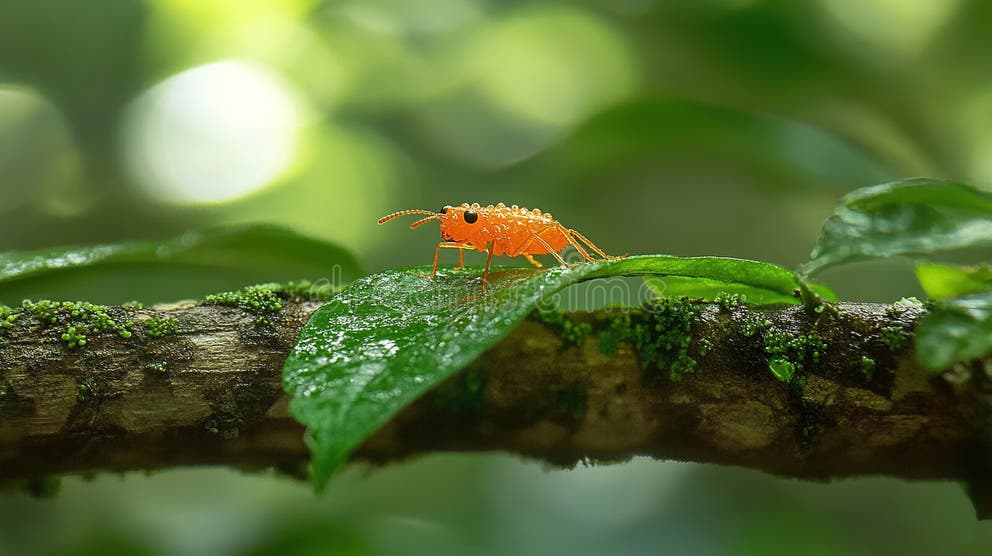 Tiny Orange Insect on a Leaf Stock Illustration - Illustration of ...