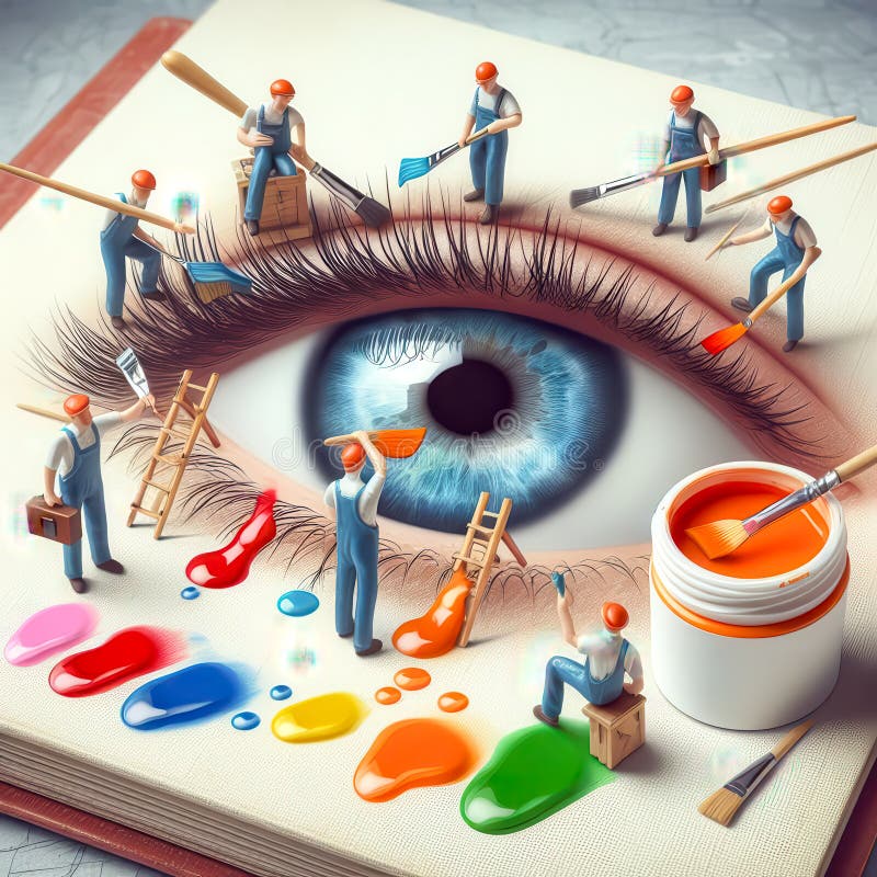 Creative Artists at Work Enhancing a Giant Eye Illustration in a ...