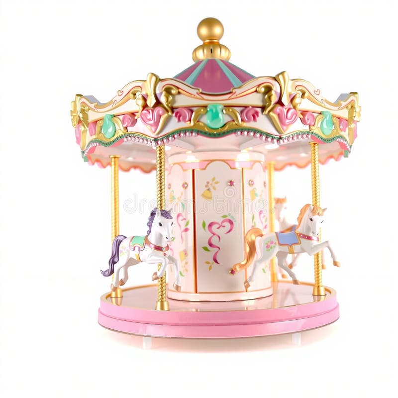 A Tiny, Pastel-colored Carousel with Unicorn Figures and a Striped ...