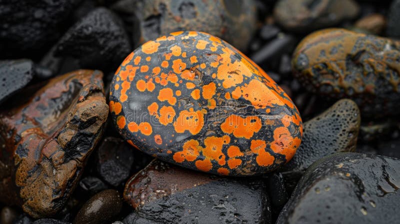 A Tiny Pebble is Covered in a Patchwork of Glowing Orange Speckles ...