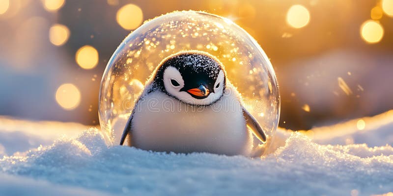 Tiny Penguin Curled Up Inside a Magical Snowflake Background for Cozy ...