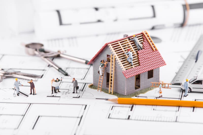 Tiny People Build Houses for Architectural Plans. the Concept of Stock ...