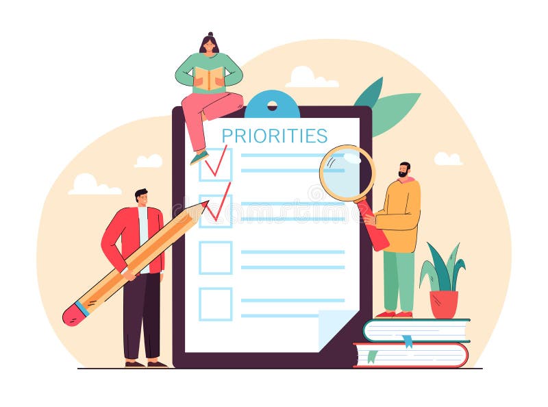 Tiny People Doing Priorities Checklist Flat Vector Illustration Stock ...