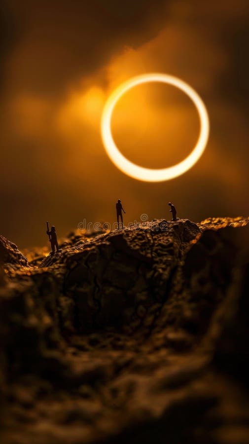 Tiny People Figure See a Gigant Eclipse Stock Illustration ...
