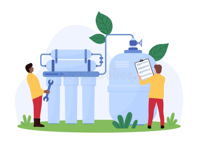 Tiny People Installing Water Purification System Concept Stock ...