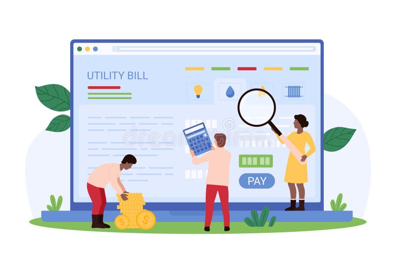 Tiny People Managing Utility Bills Online Concept Stock Vector ...