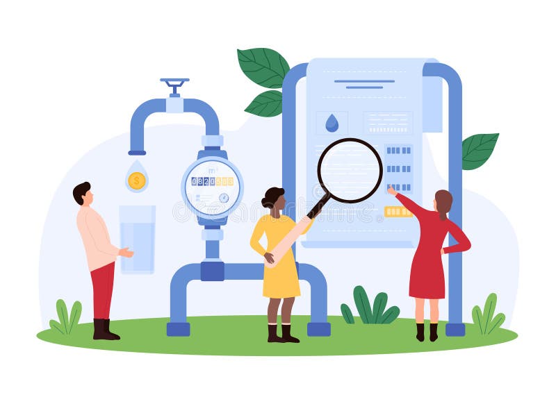 Tiny People Managing Water Utility Bill Concept Stock Illustration ...