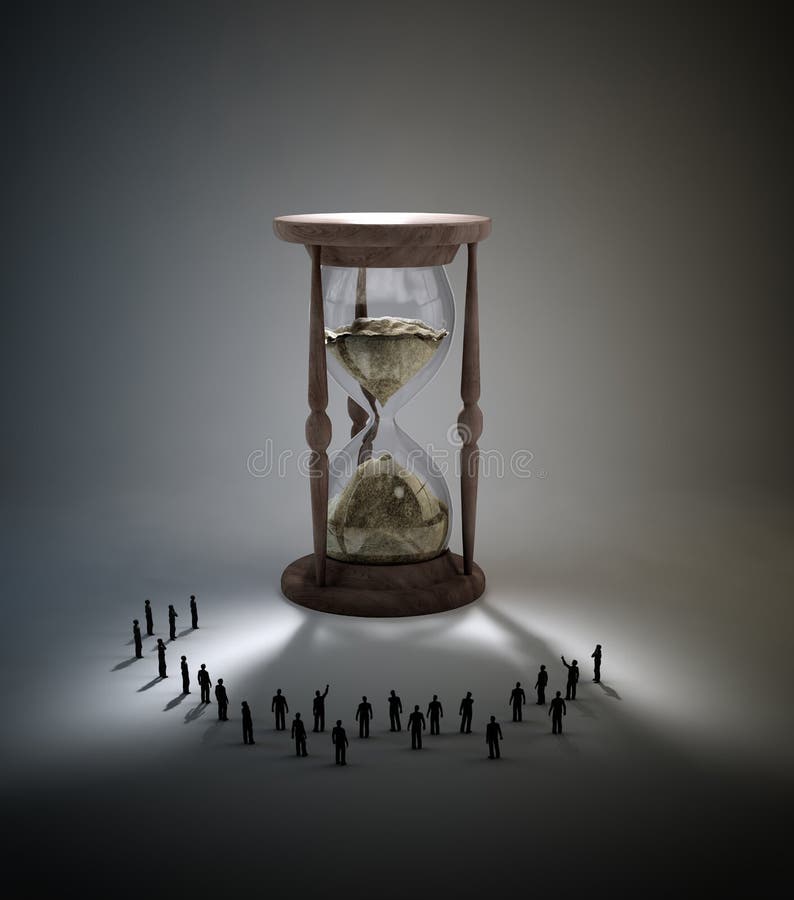 Tiny People Standing Around Hourglass Stock Illustration - Illustration ...