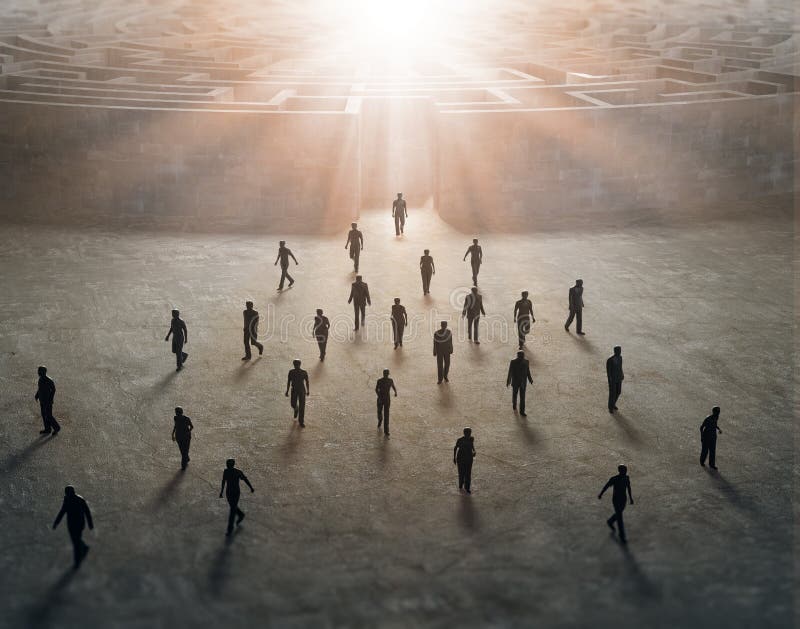 Tiny People Walking Out of a Maze Stock Illustration - Illustration of ...