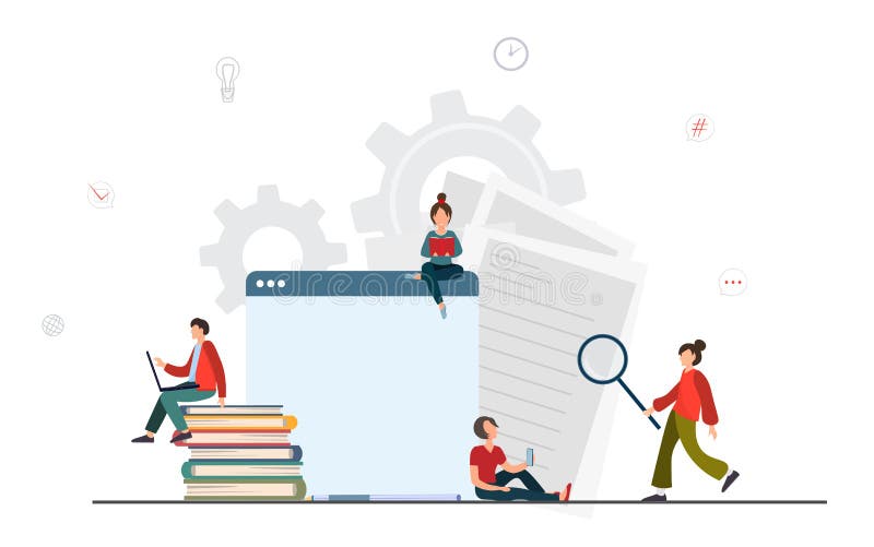 Tiny People Working Together with Documents in Folder, Digital Data ...