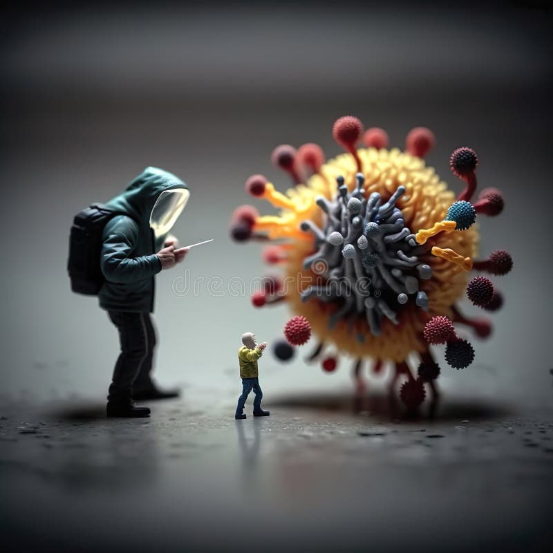 A Tiny Person Standing beside a Model of a Coronavirus Created with ...