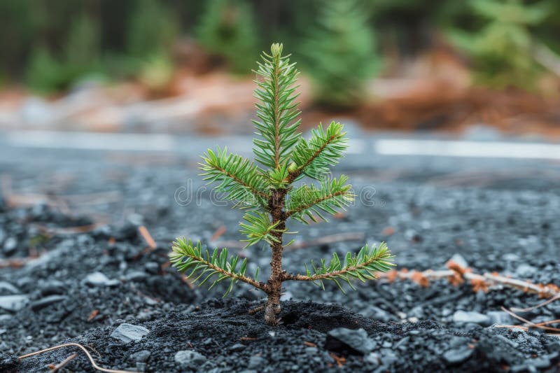 Young Pine Tree Sapling Resiliently Sprouting through Urban Asphalt on ...