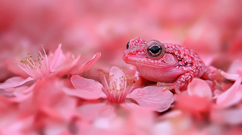 Tiny Pink Frog Amidst Delicate Pink Blossoms Stock Illustration ...