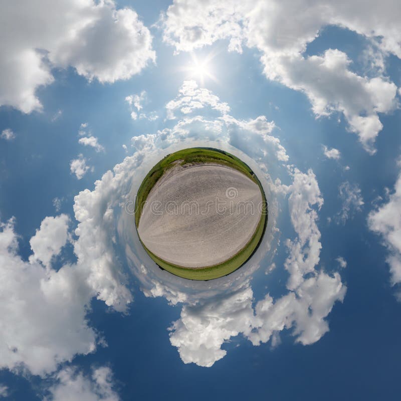 Tiny Planet in Blue Overcast Sky with Beautiful Clouds with ...