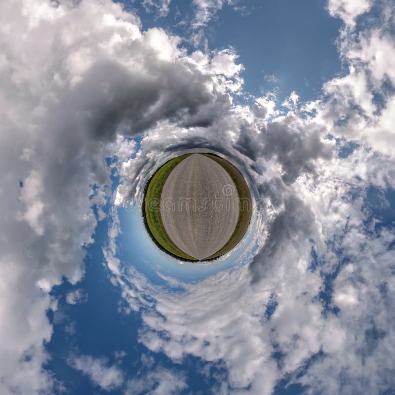 Tiny Planet in Blue Sky with Beautiful Clouds with Transformation of ...