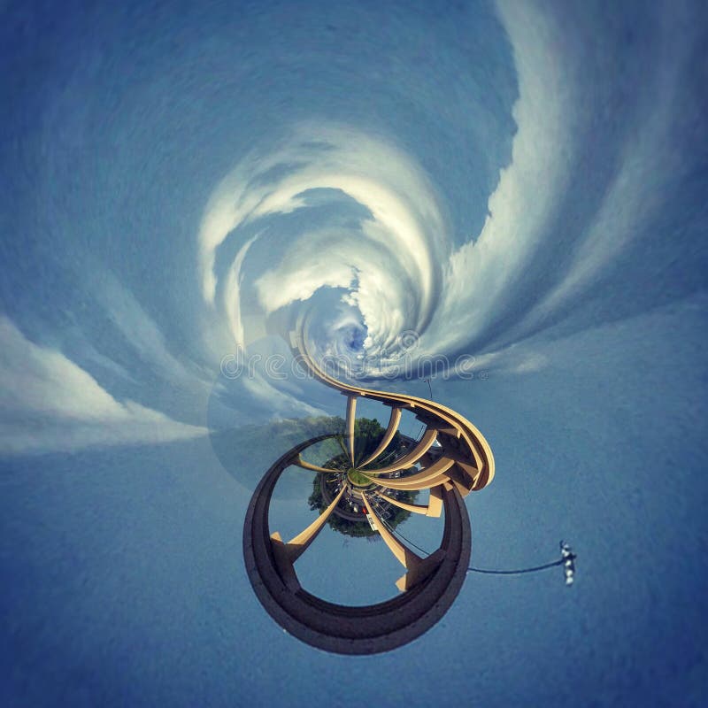 Tiny Planet Effect of Highway Ramps Trailing Off into the Clouds Stock ...