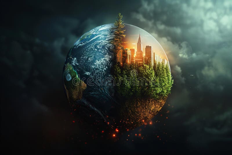 Tiny Planet with Half Forest and City, Symbolizing Nature S Role in ...