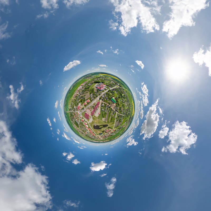 Tiny Planet in Sky with Clouds Overlooking Old Town, Urban Development ...