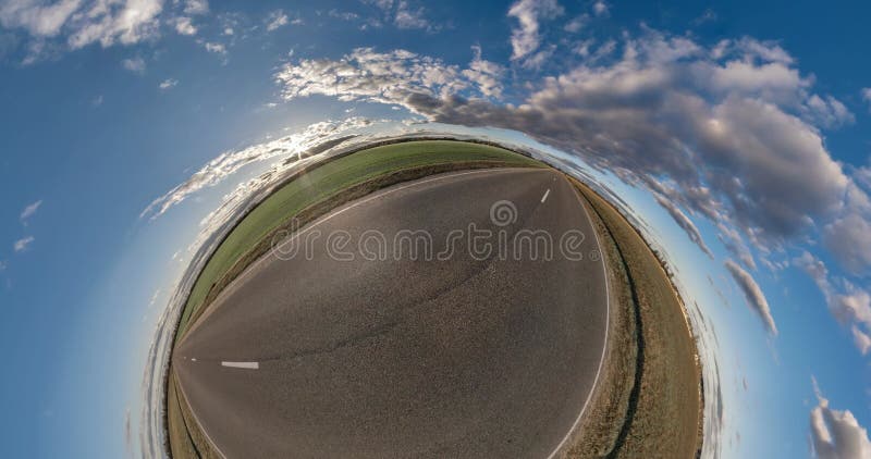 Tiny Planet Transformation with Curvature of Space among Fields on Road ...