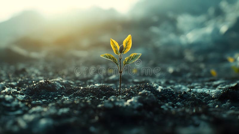 Tiny Plant Sprouting through Dark Soil - Realistic Image Stock ...
