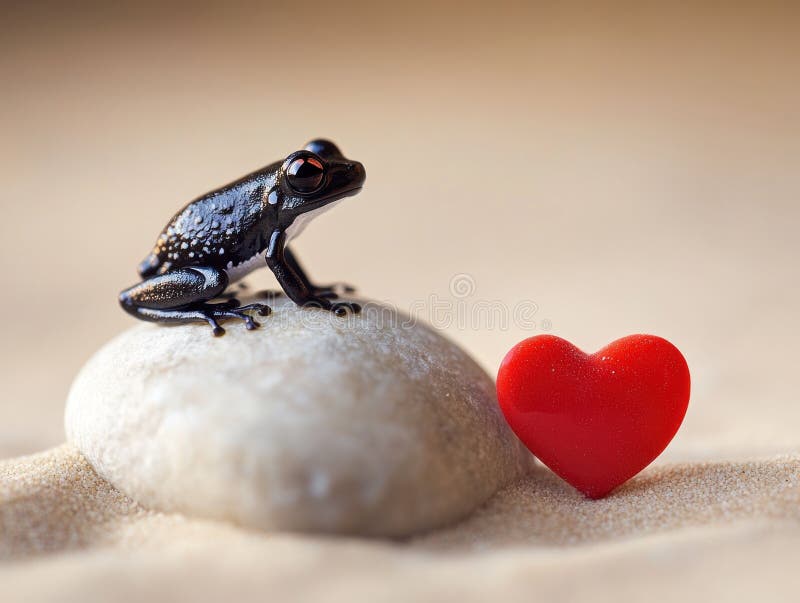 Tiny Poison Dart Frog Resting on Smooth Stone beside Heart Shaped ...