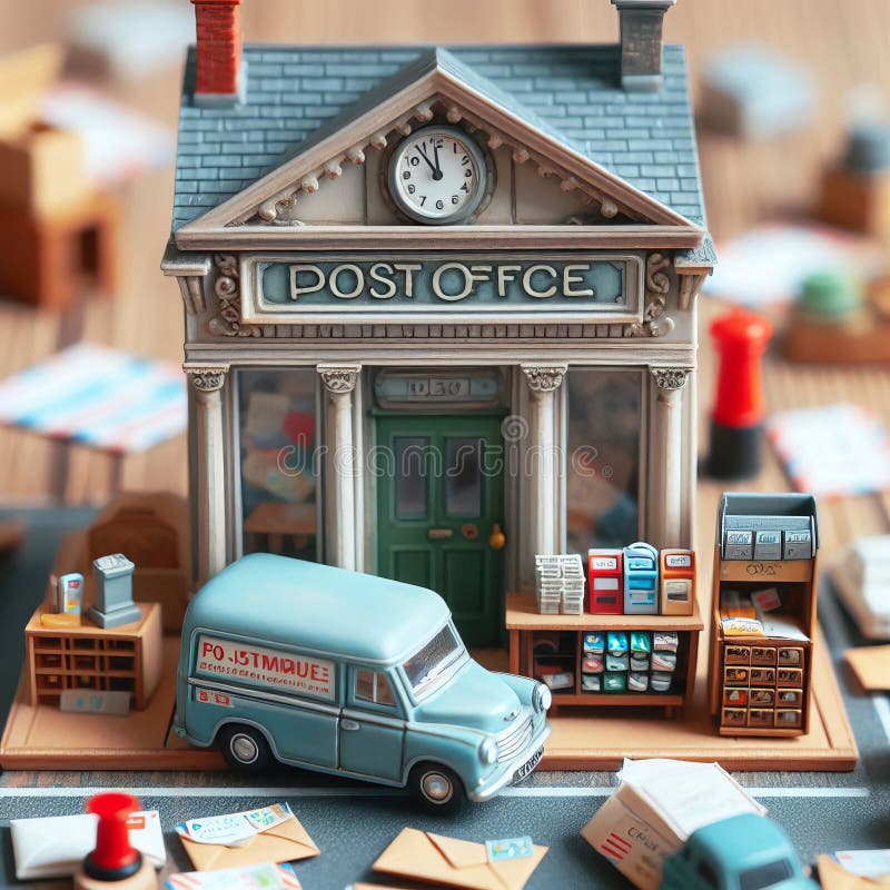 A Tiny Post Office with Miniature Letters and Envelope Stock ...