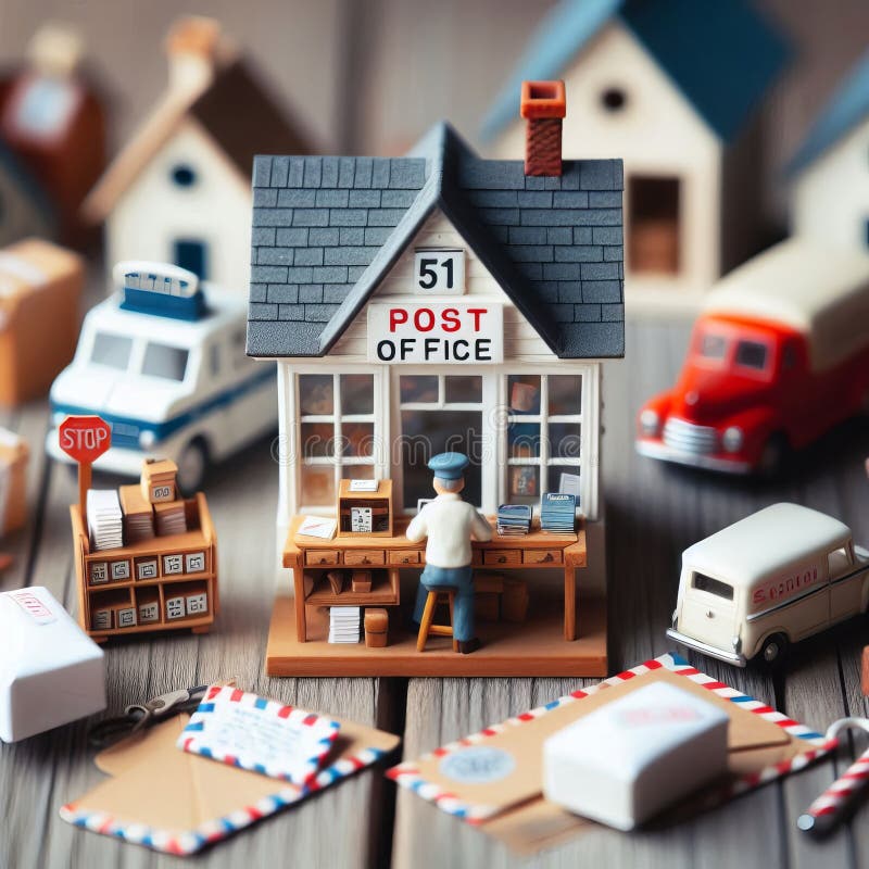 A Tiny Post Office with Miniature Letters and Envelope Stock ...