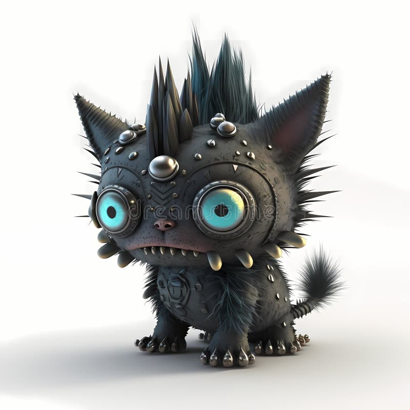 Tiny Punk Monster Cat. Generative AI Stock Illustration - Illustration ...