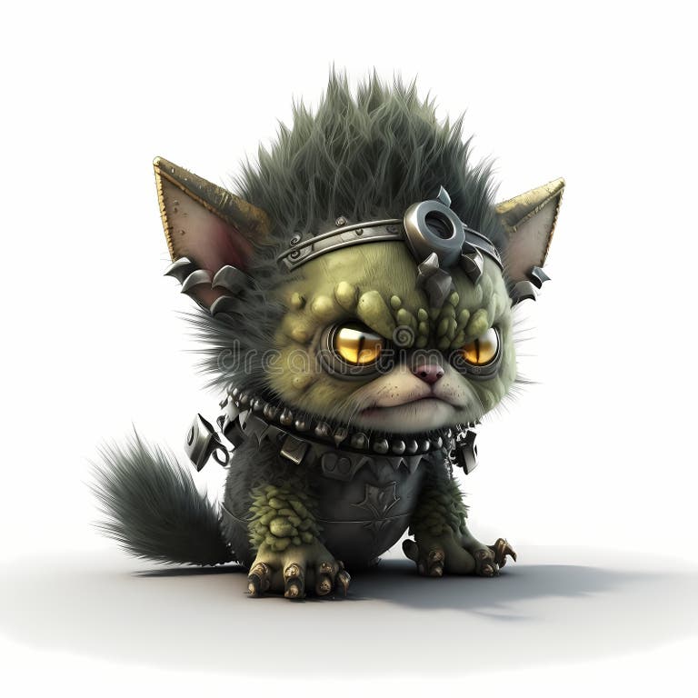 Tiny Punk Monster Cat. Generative AI Stock Illustration - Illustration ...