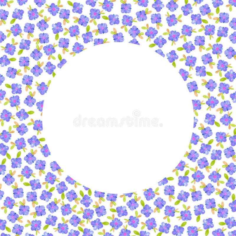 Tiny Purple Flowers Round Frame. Stock Illustration - Illustration of ...