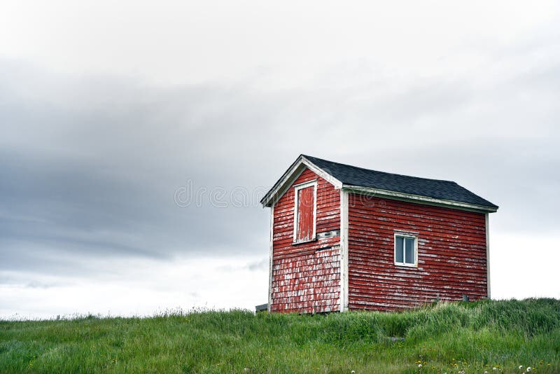 Tiny Red Building in Field in Newfoundland Stock Photo - Image of field ...
